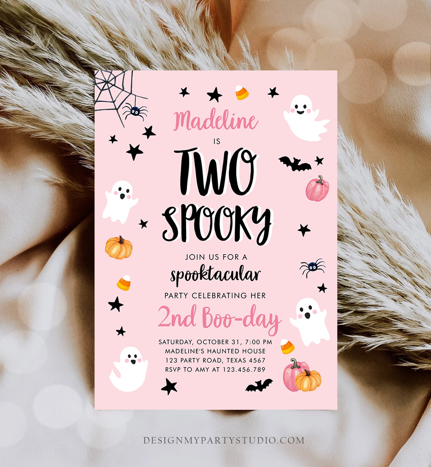 Editable Halloween Birthday Invitation 2nd Pink Ghost Costume - Etsy