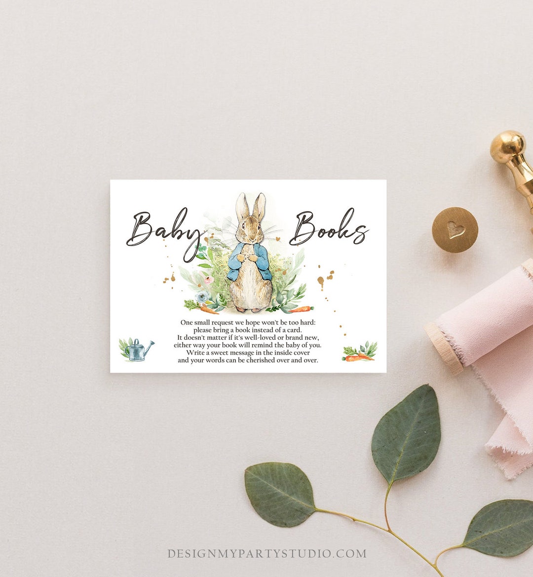 Editable Peter Rabbit Bring a Book Card Peter Rabbit Baby Shower Book ...