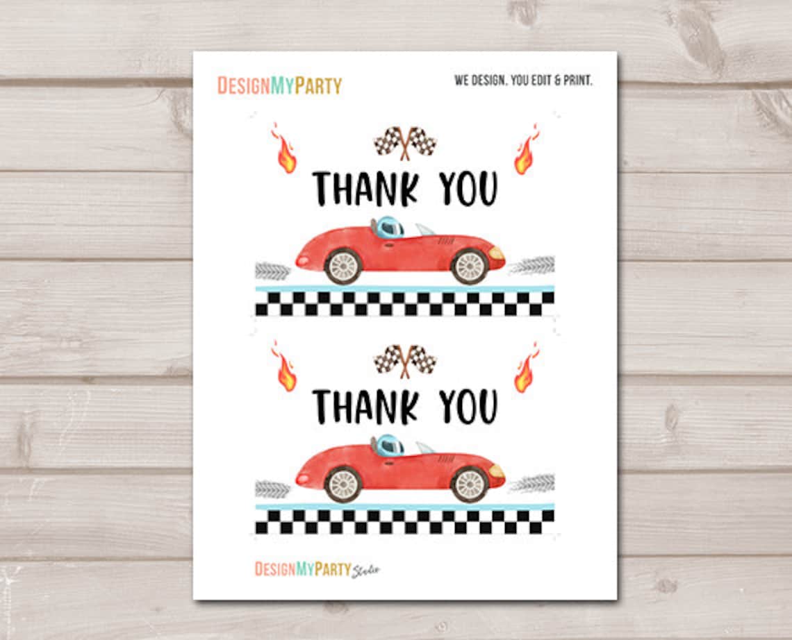 Race Car Thank You Card Two Fast Birthday Boy Red Racing Car - Etsy