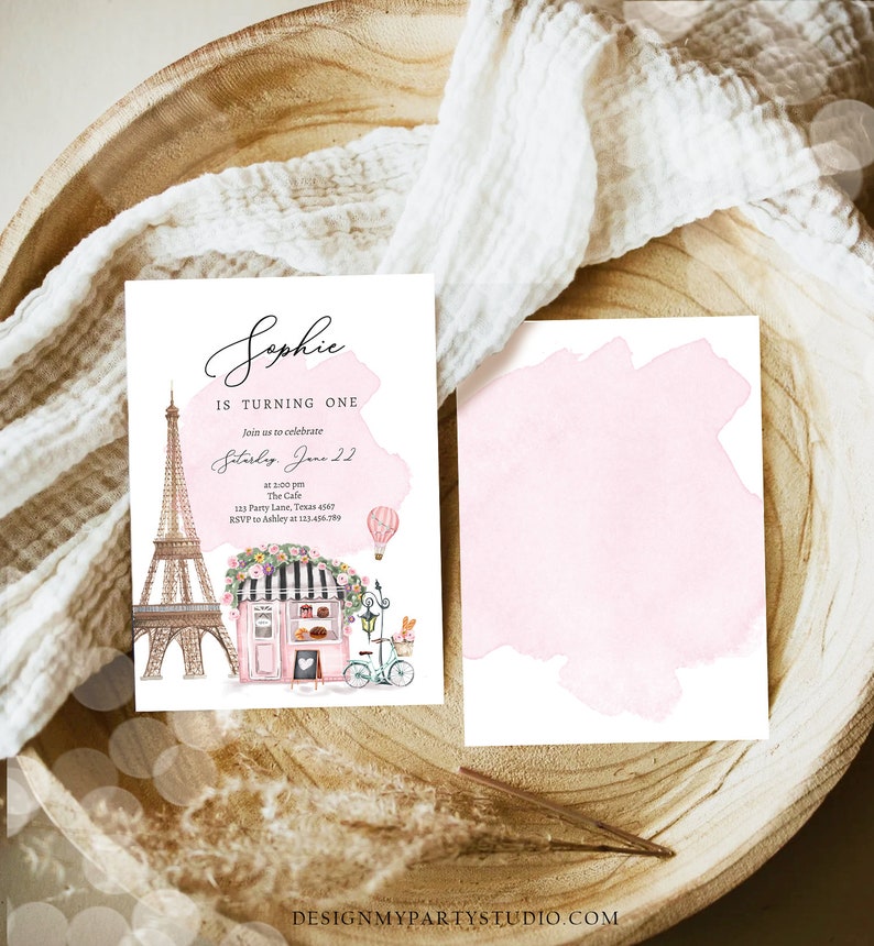 Editable Paris Birthday Invitation French Patisserie Parisian Cafe ...