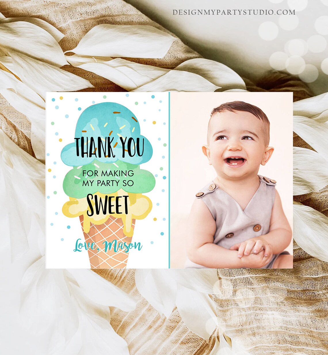 Editable Ice Cream Thank You Card Ice Cream Birthday Thank You - Etsy