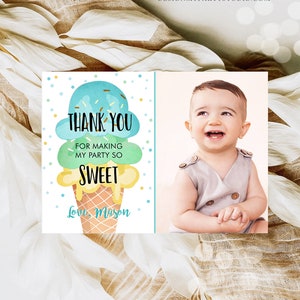 Editable Ice Cream Thank You Card Ice Cream Birthday Thank You Note Boy ...