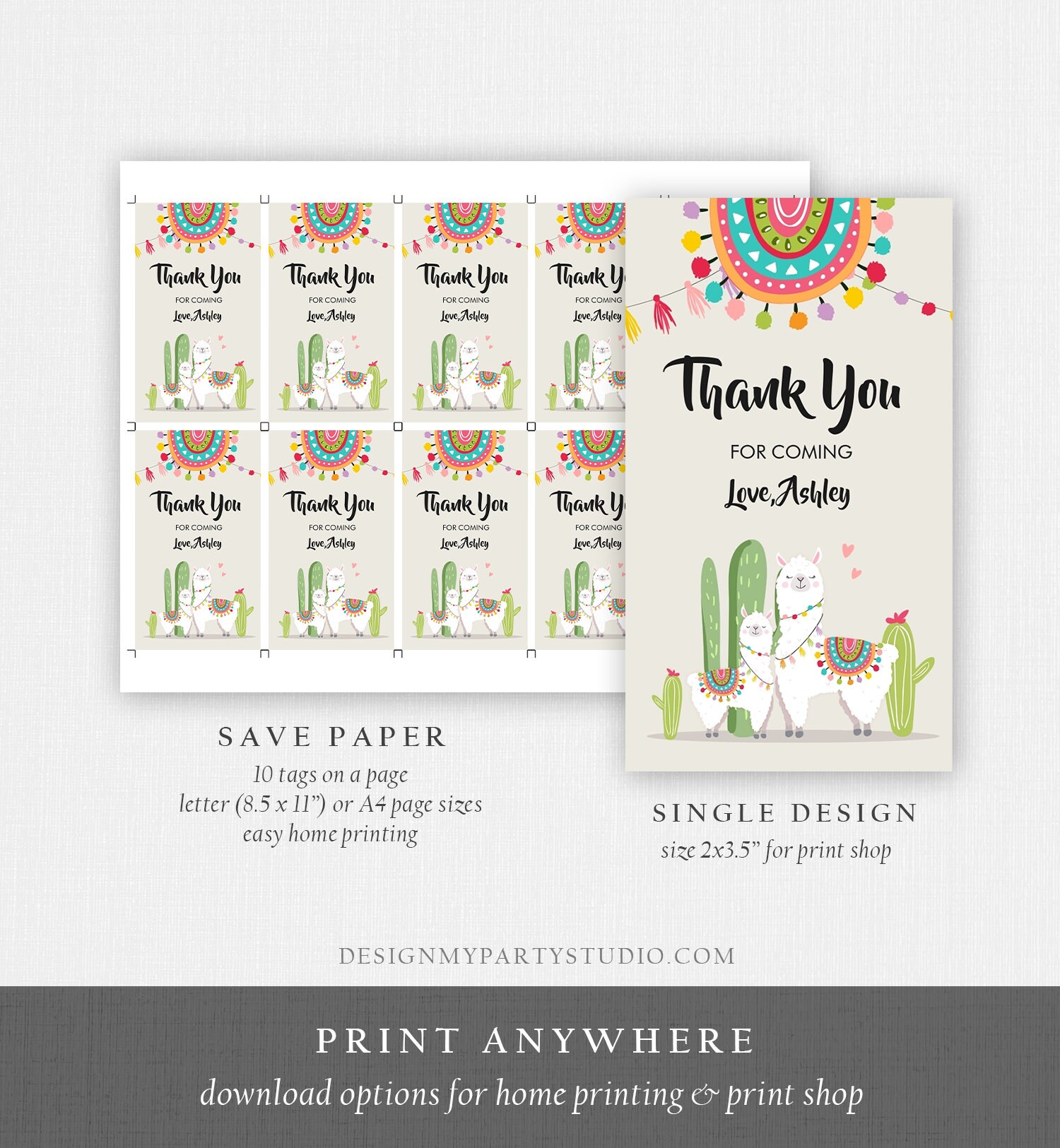Editable Llama Favor Tags Baby Shower Birthday Llama Thank You Tags ...
