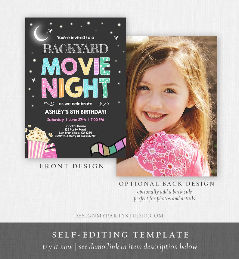 Editable Movie Night Birthday Invitation Girls Movie Slumber - Etsy