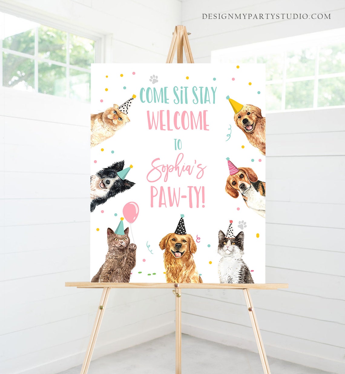Editable Cats and Dogs Birthday Party Welcome Sign Puppy - Etsy