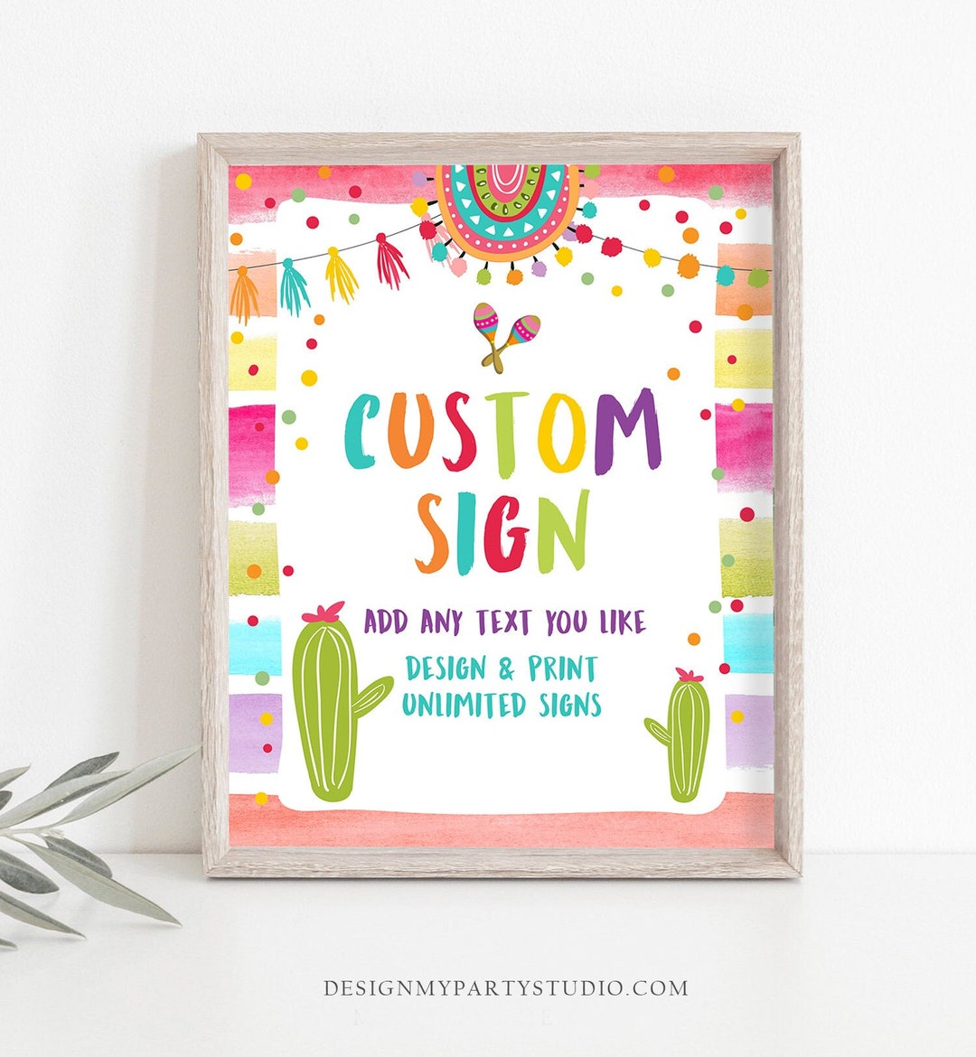 Editable Custom Sign Fiesta Cactus Sign Mexican Table Sign Decor ...