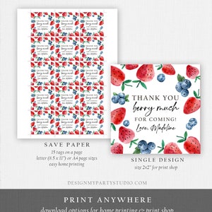 Editable Strawberry Blueberry Favor Tags Berry First Birthday Thank You ...