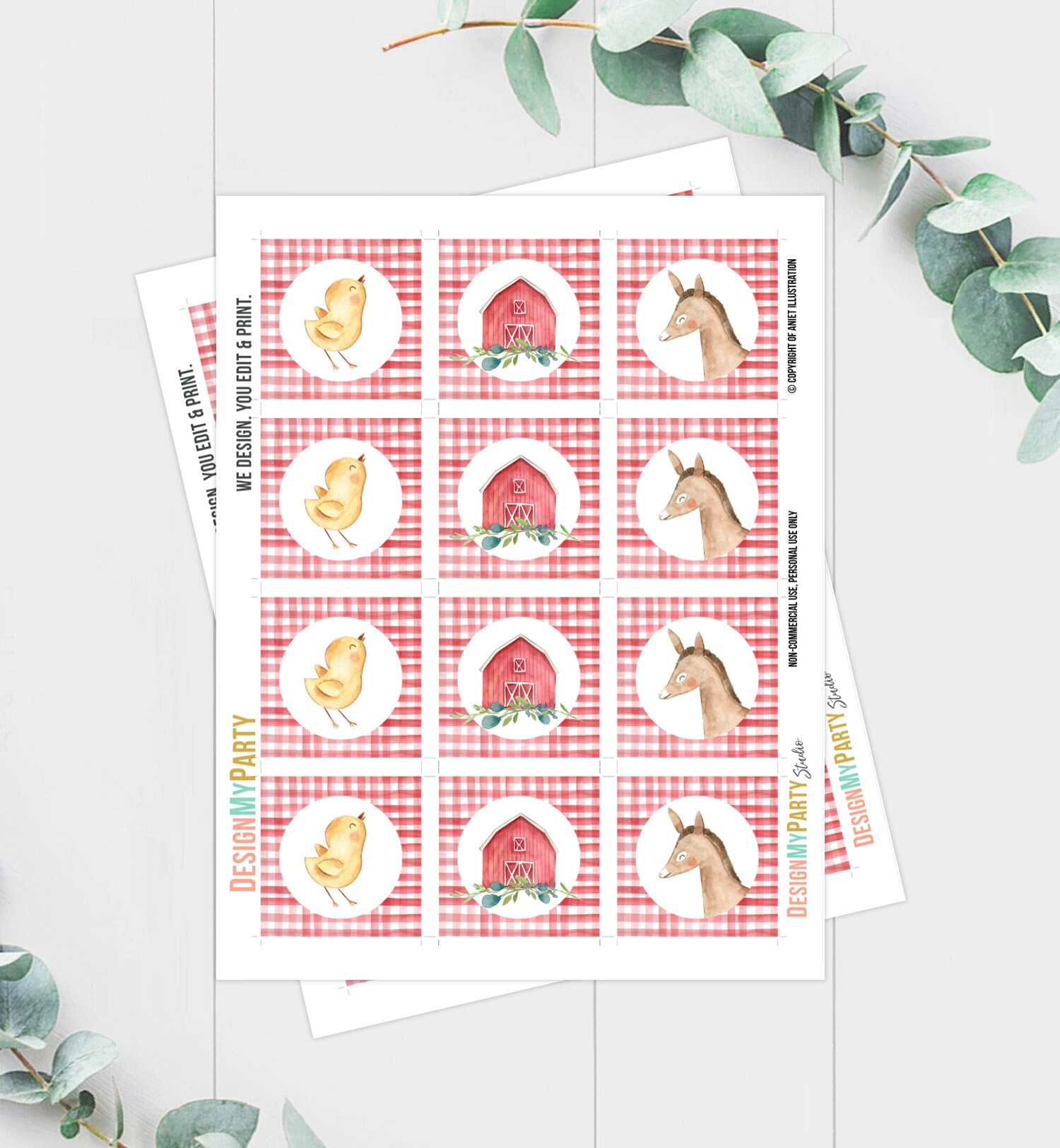 Barnyard Birthday Cupcake Toppers Favor Tags Farm Birthday Party ...