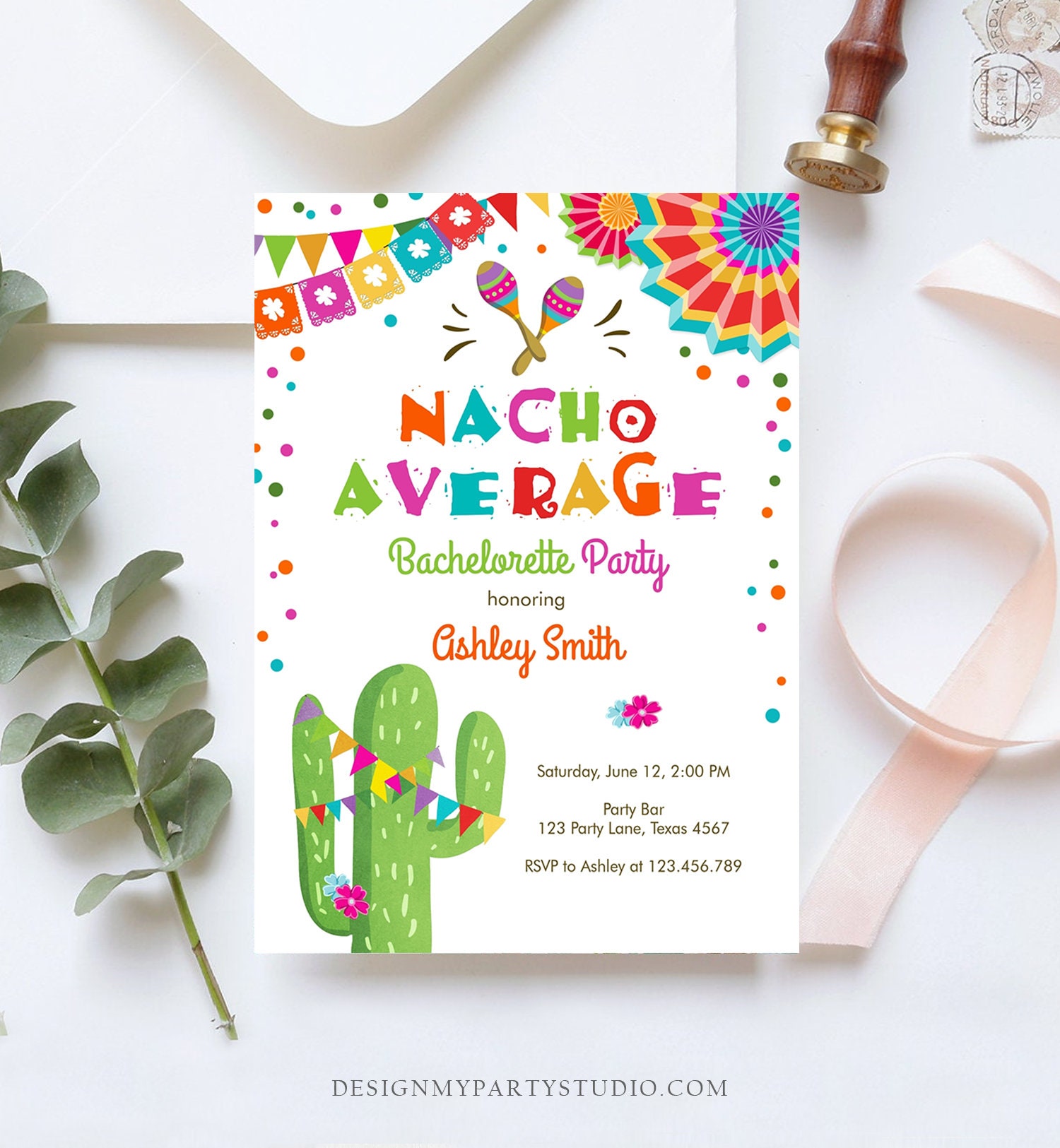 Editable Nacho Average Bachelorette Party Invitation Cactus | Etsy