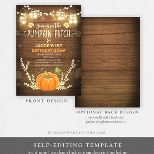 Editable Little Pumpkin Birthday Invitation Orange Pumpkin Patch Autumn ...