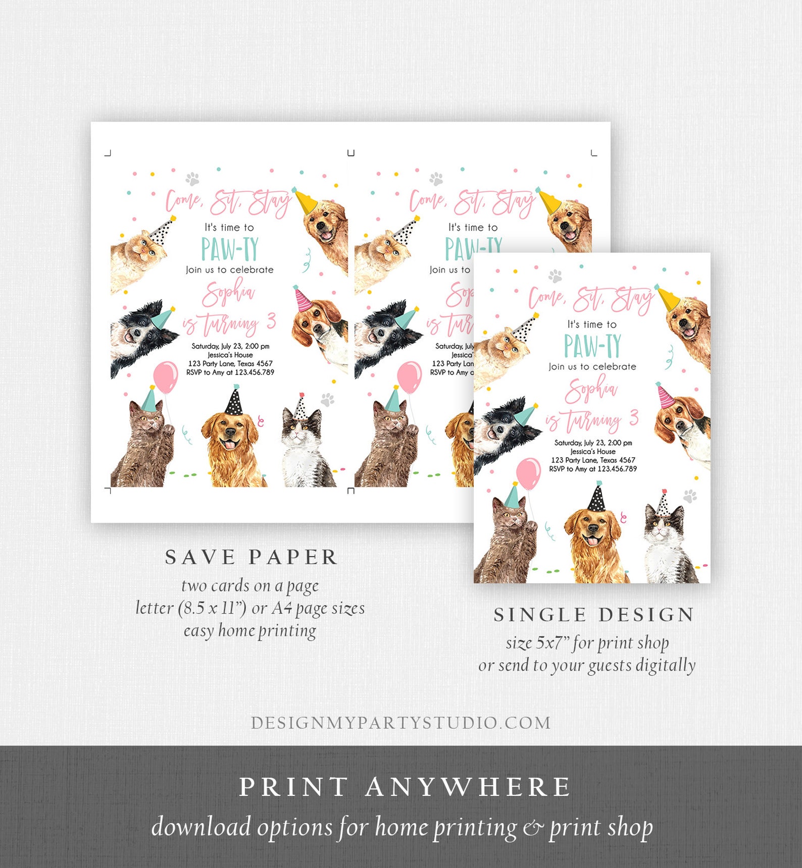 Editable Cats and Dogs Birthday Invitation Cat Dog Birthday - Etsy