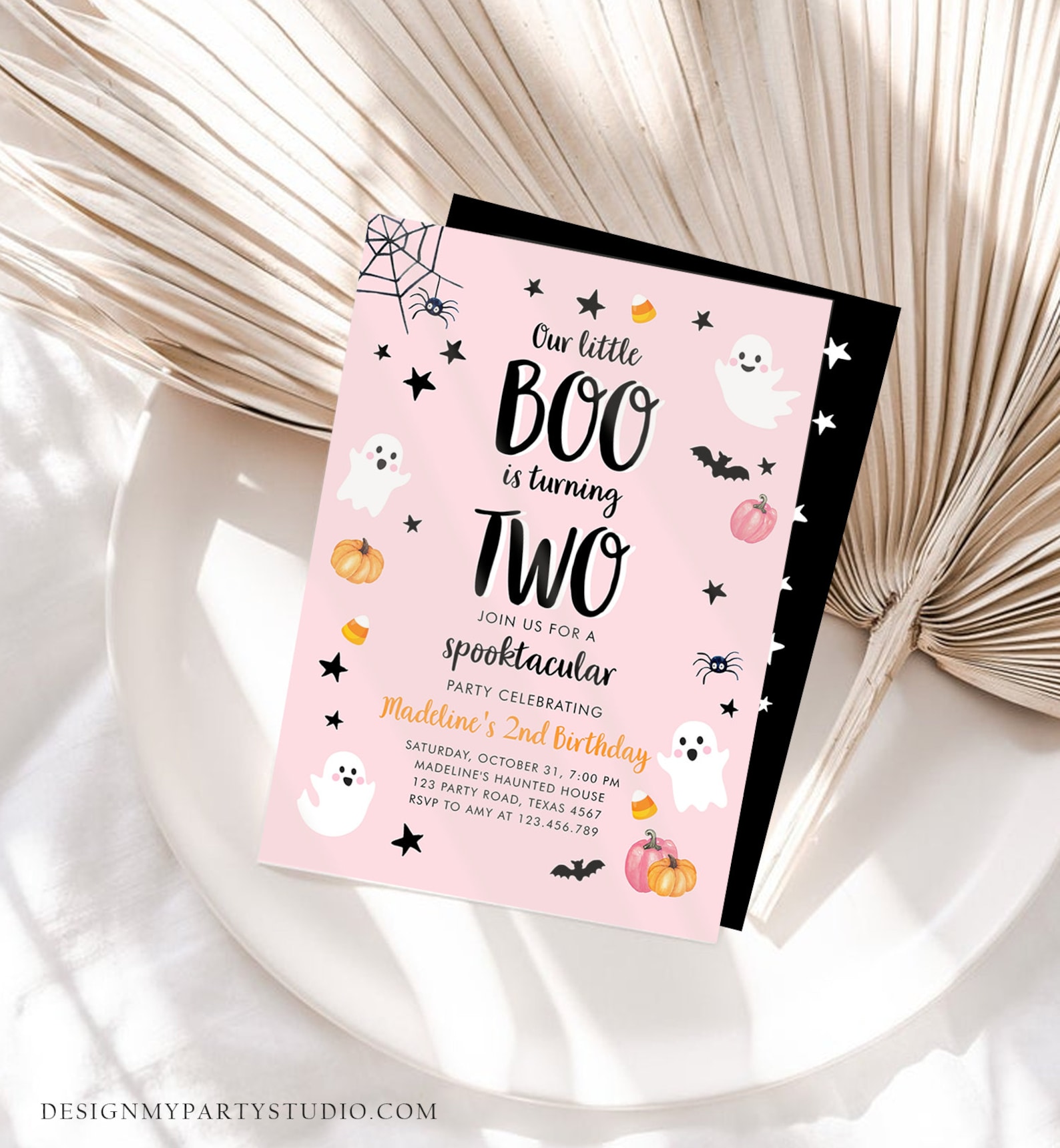 Editable Halloween 2nd Birthday Invitation Pink Ghost Costume Party ...
