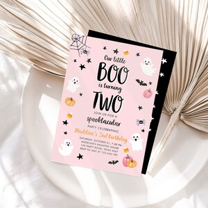 Editable Halloween 2nd Birthday Invitation Pink Ghost Costume Party ...