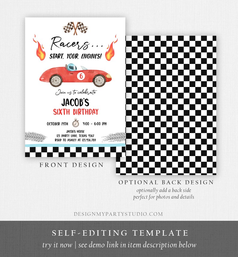 Editable Racing Birthday Invitation Racers Start Your Engines - Etsy