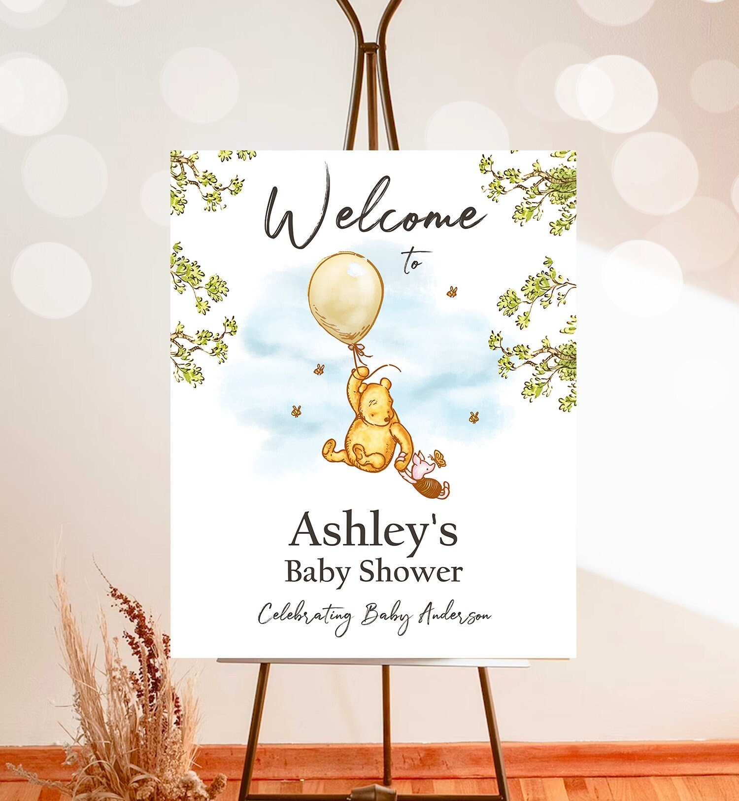 Editable Winnie the Pooh Welcome Sign Pooh Baby Shower Gender - Etsy