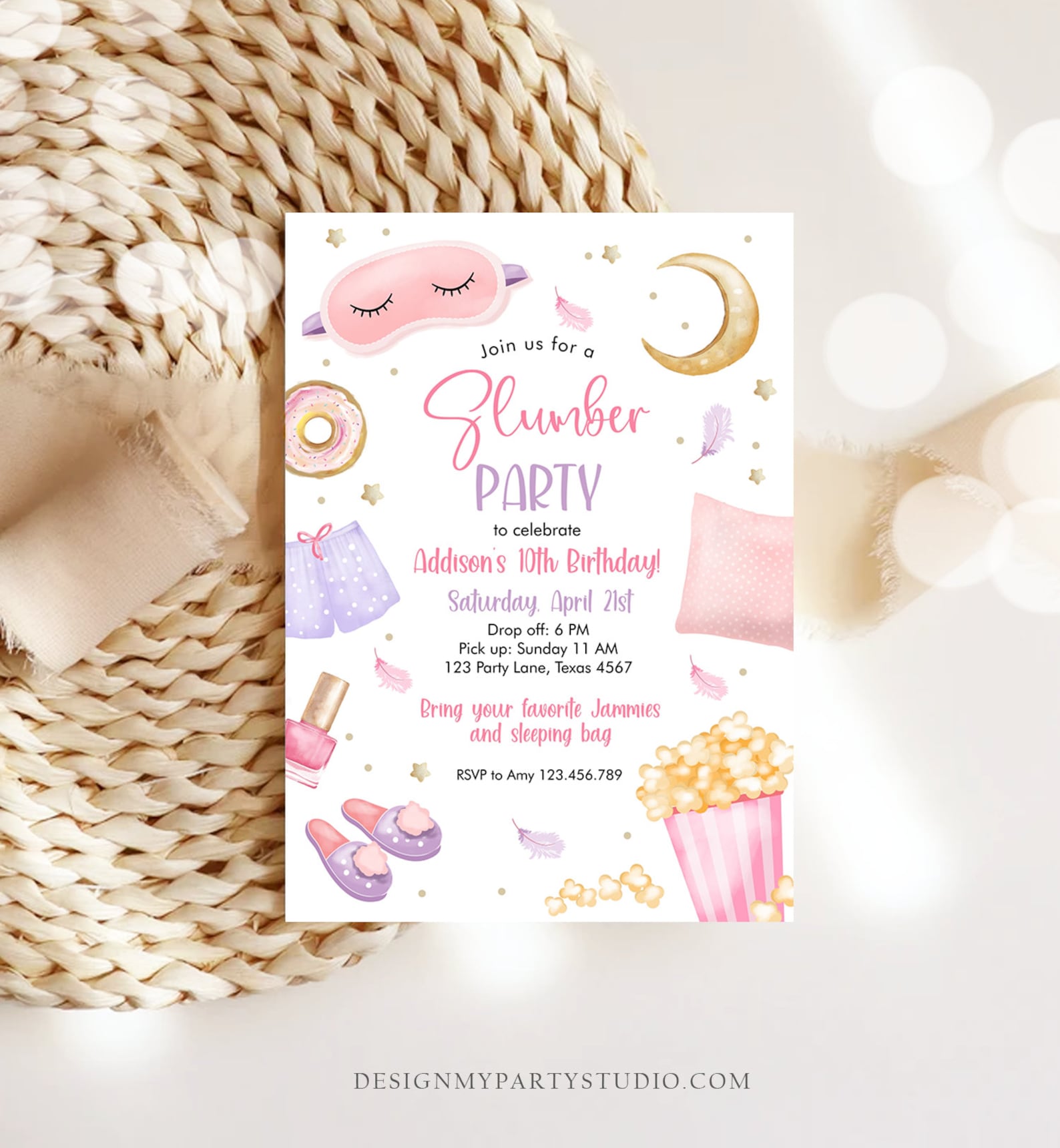 Editable Slumber Party Birthday Invitation Sleepover Birthday - Etsy