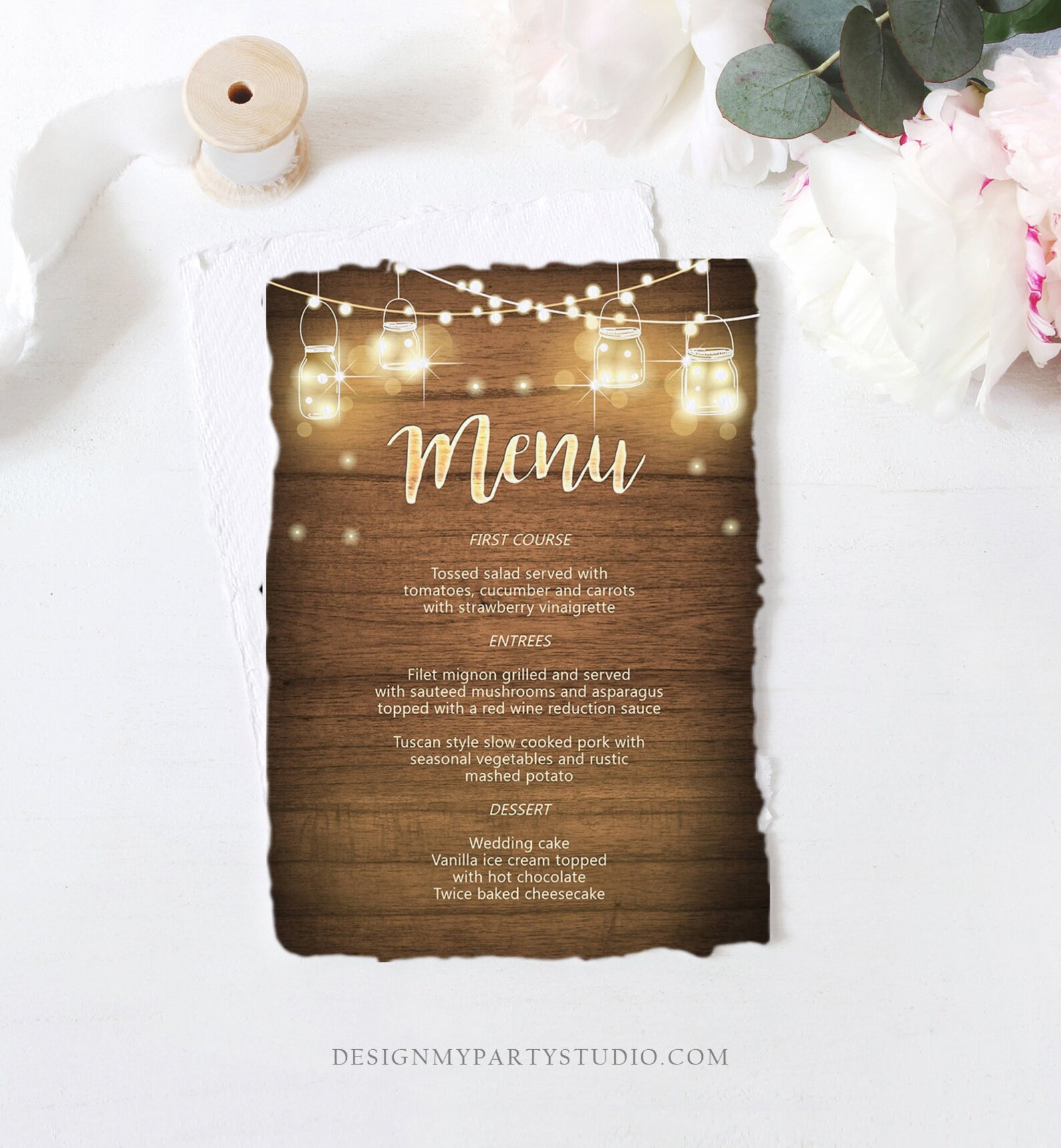 Editable Rustic Menu Card Wedding Shower Birthday Party - Etsy