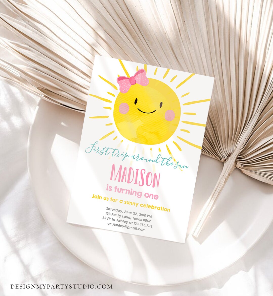 Editable First Tip Around the Sun Birthday Invitation Sunshine - Etsy