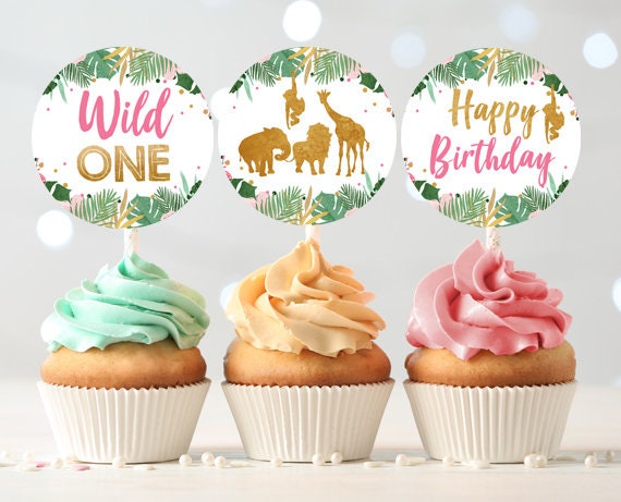 Wild One Cupcake Toppers Favor Tags Birthday Party Decoration Gril ...