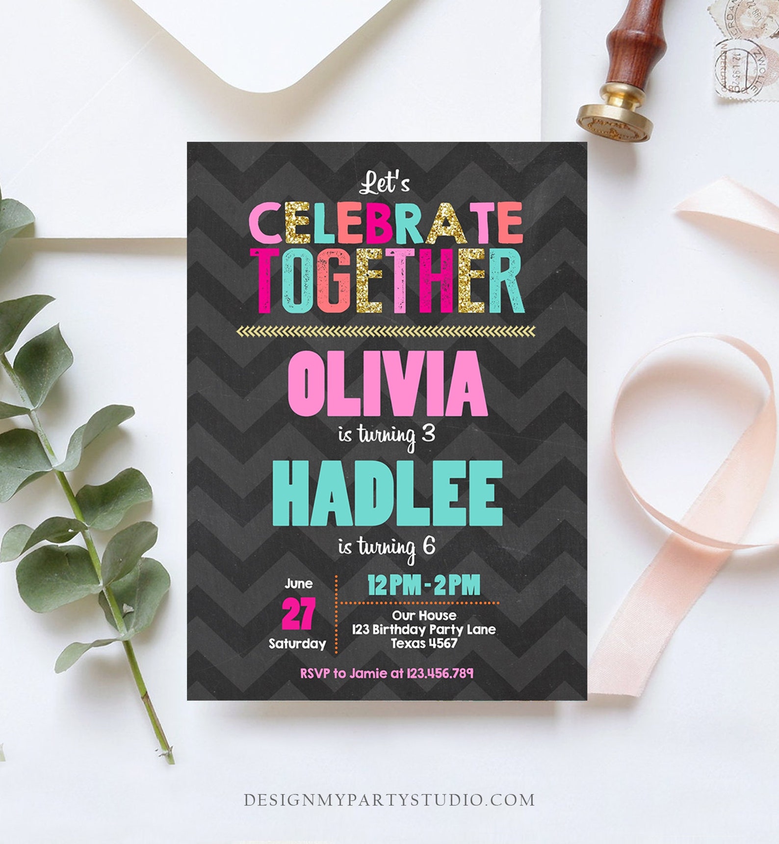 Editable Siblings Birthday Invitation Girls Twins Birthday - Etsy