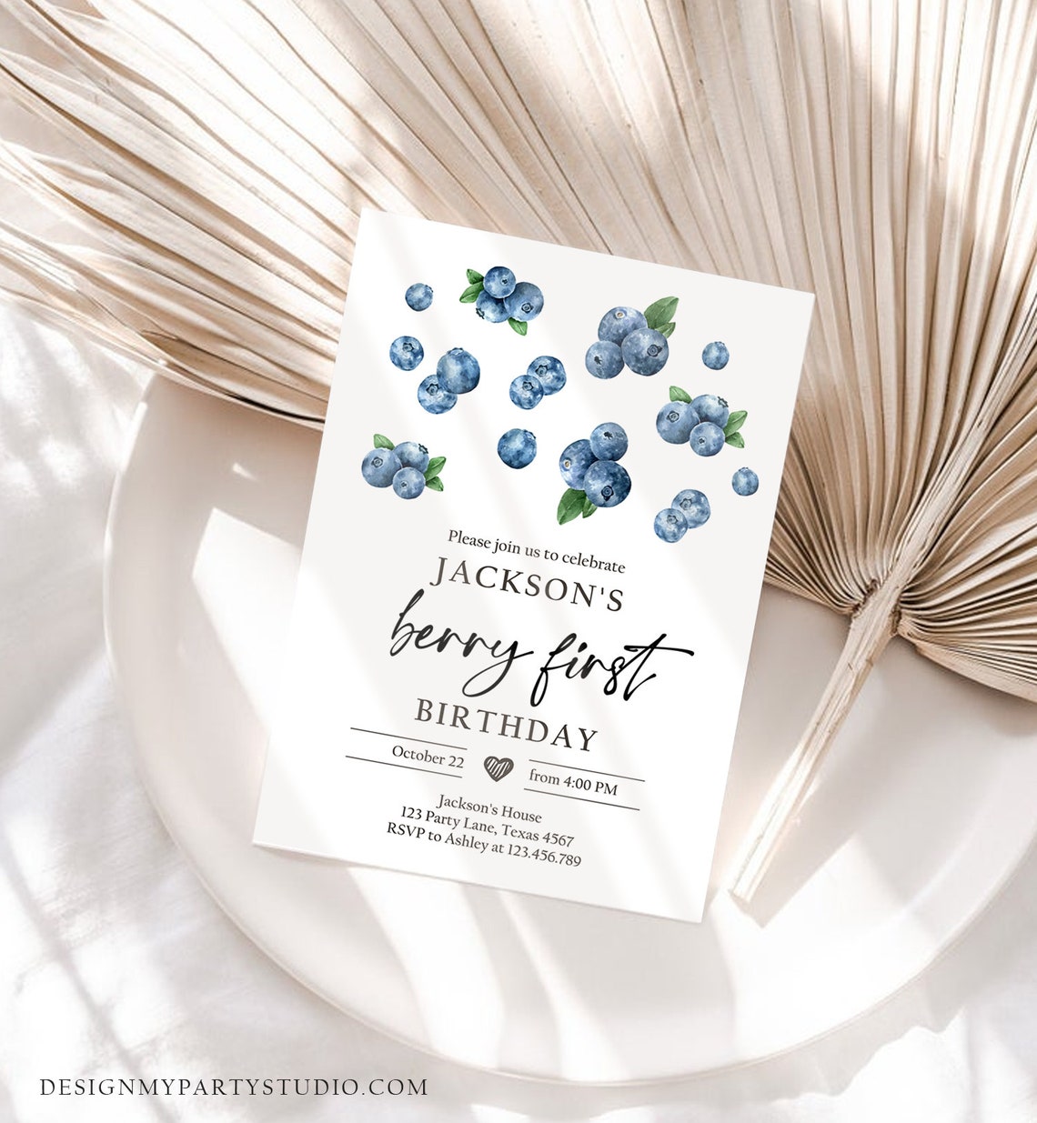 Editable Blueberry Birthday Invitation First Birthday Berry | Etsy