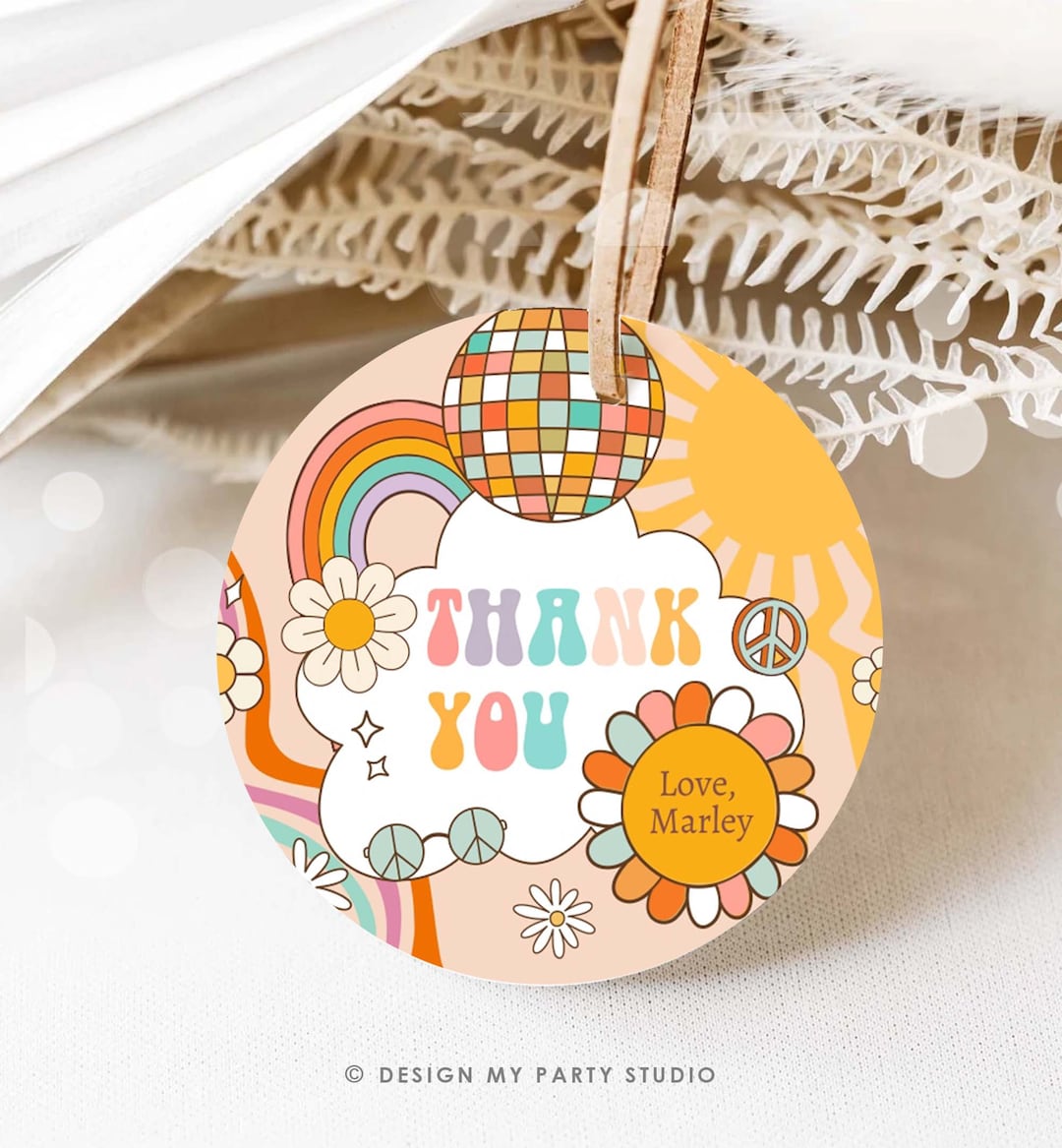 Editable Groovy Favor Tag Birthday Hippie Boho Retro Flower Power 70's ...