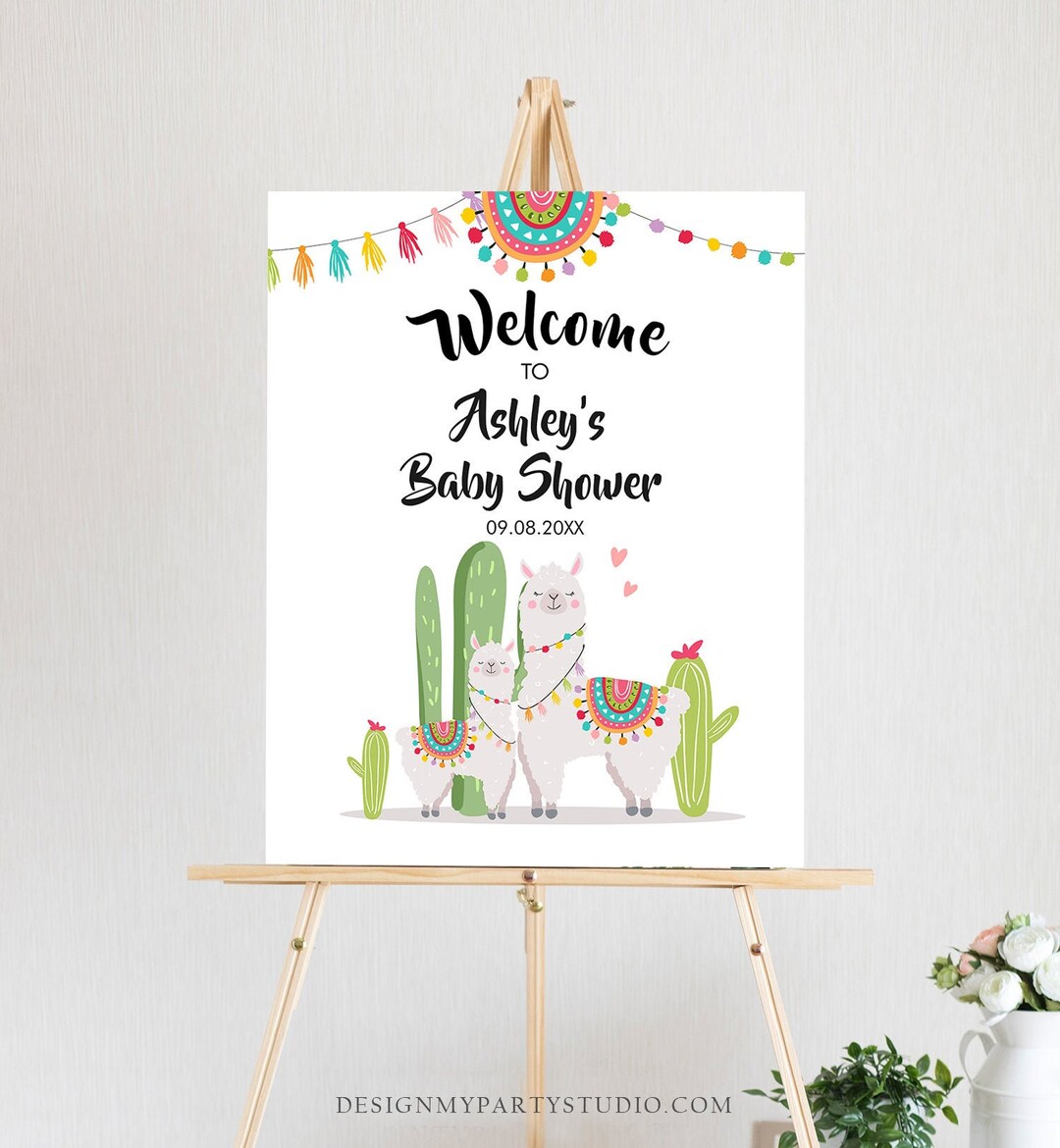 Editable Llama Welcome Sign Llama Baby Shower Welcome Baby Sprinkle ...