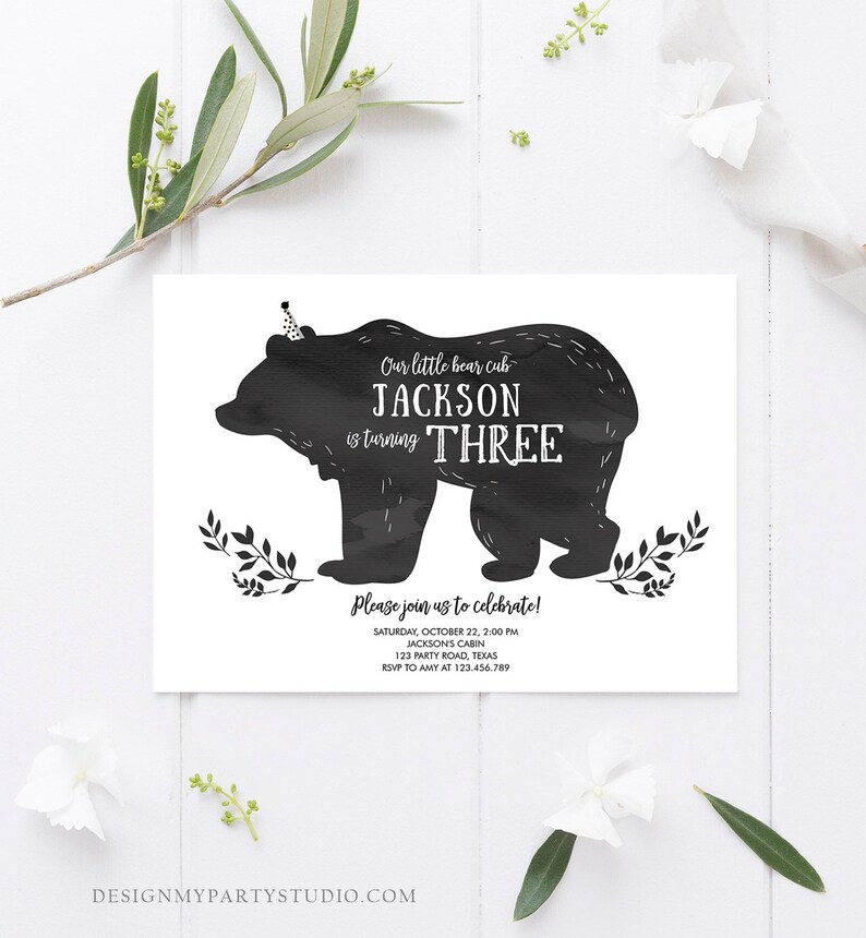 Editable Bear Cub Birthday Invitation Boy Bear Invitation - Etsy