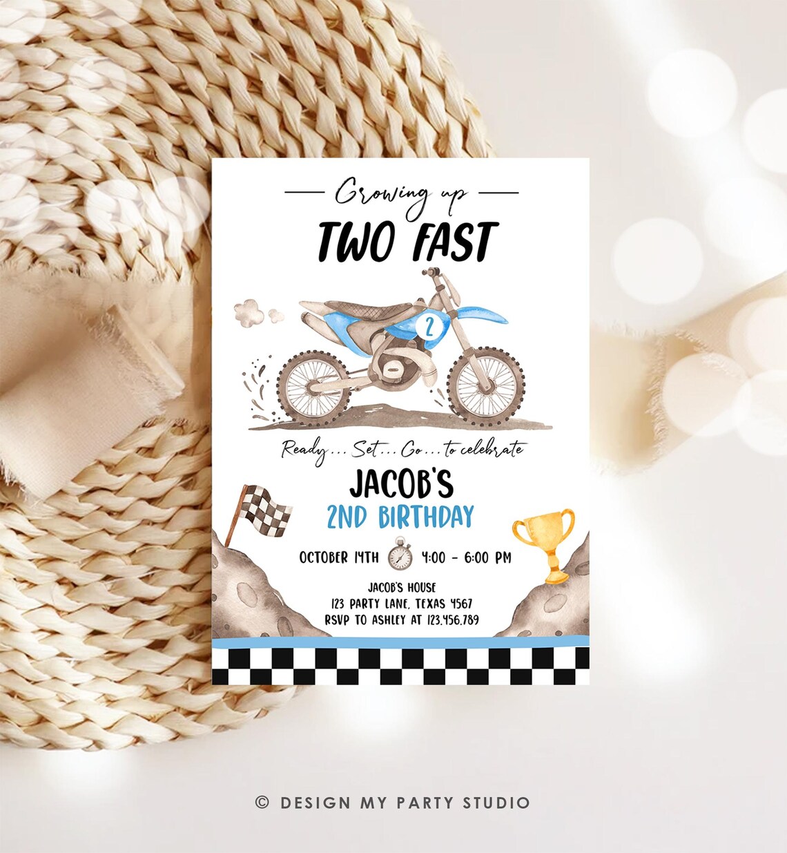 Editable Dirt Bike Birthday Invitation Growing up Two Fast Motorbike ...