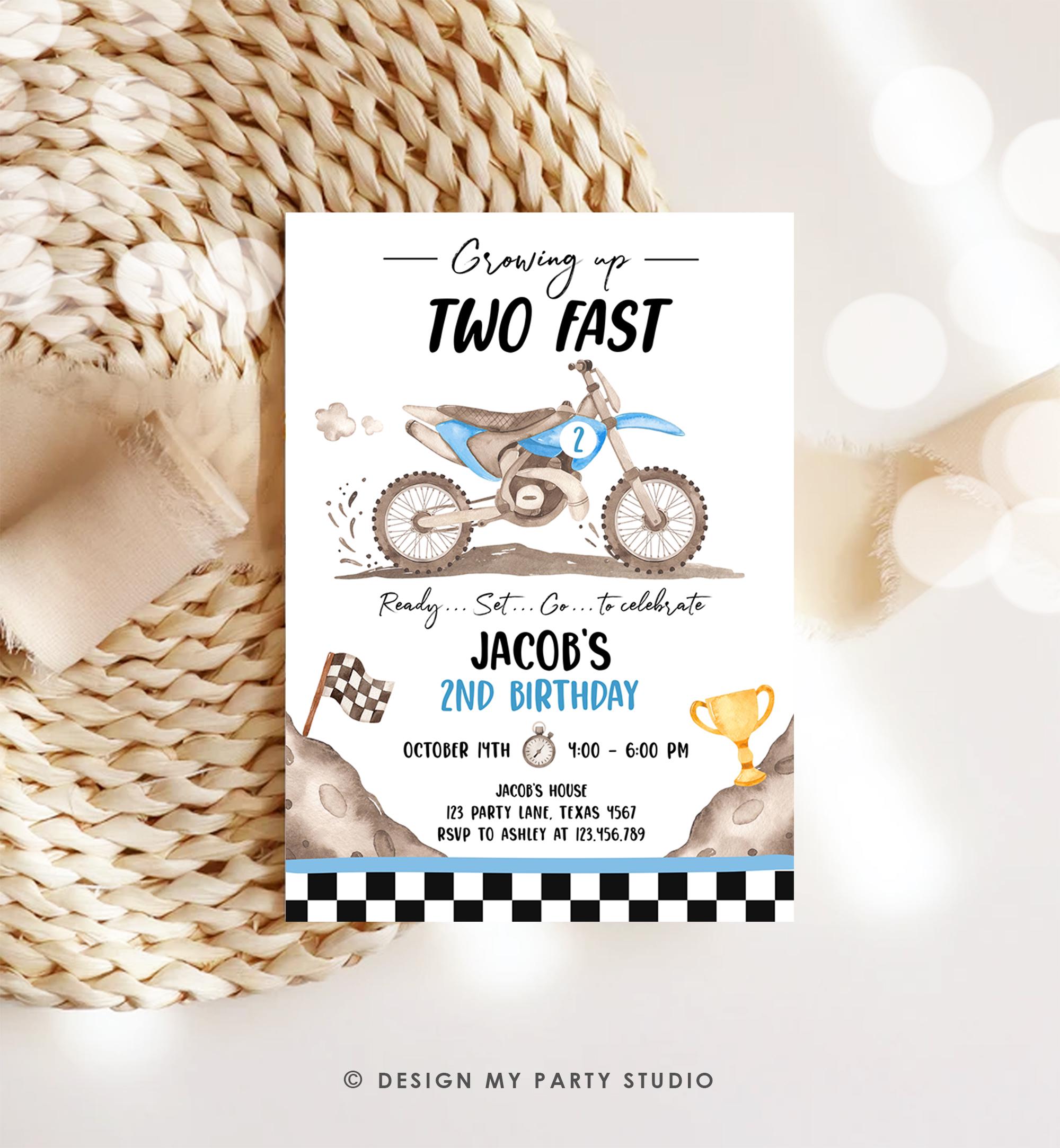 Editable Dirt Bike Birthday Invitation Growing up Two Fast Motorbike ...