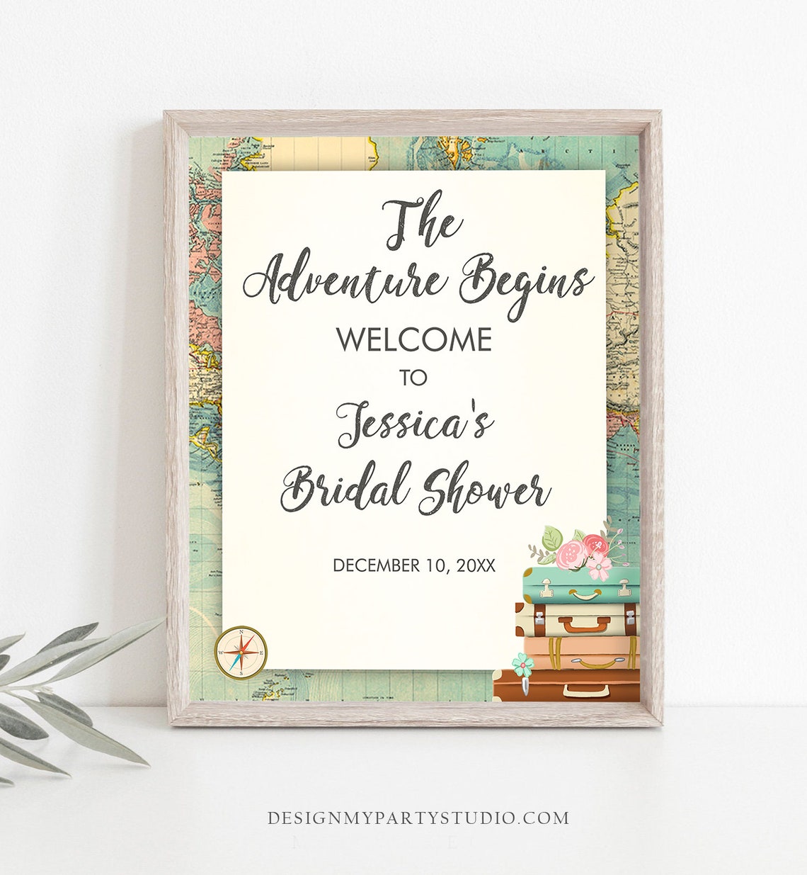 Editable Adventure Begins Welcome Sign Bridal Shower Travel Adventure ...