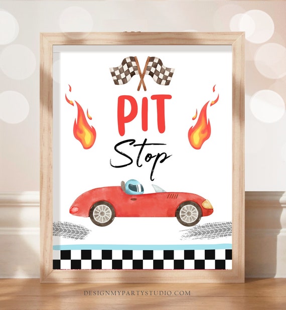 Pit Stop Race Car Sign Race Car Birthday Party Sign Two Fast Birthday ...