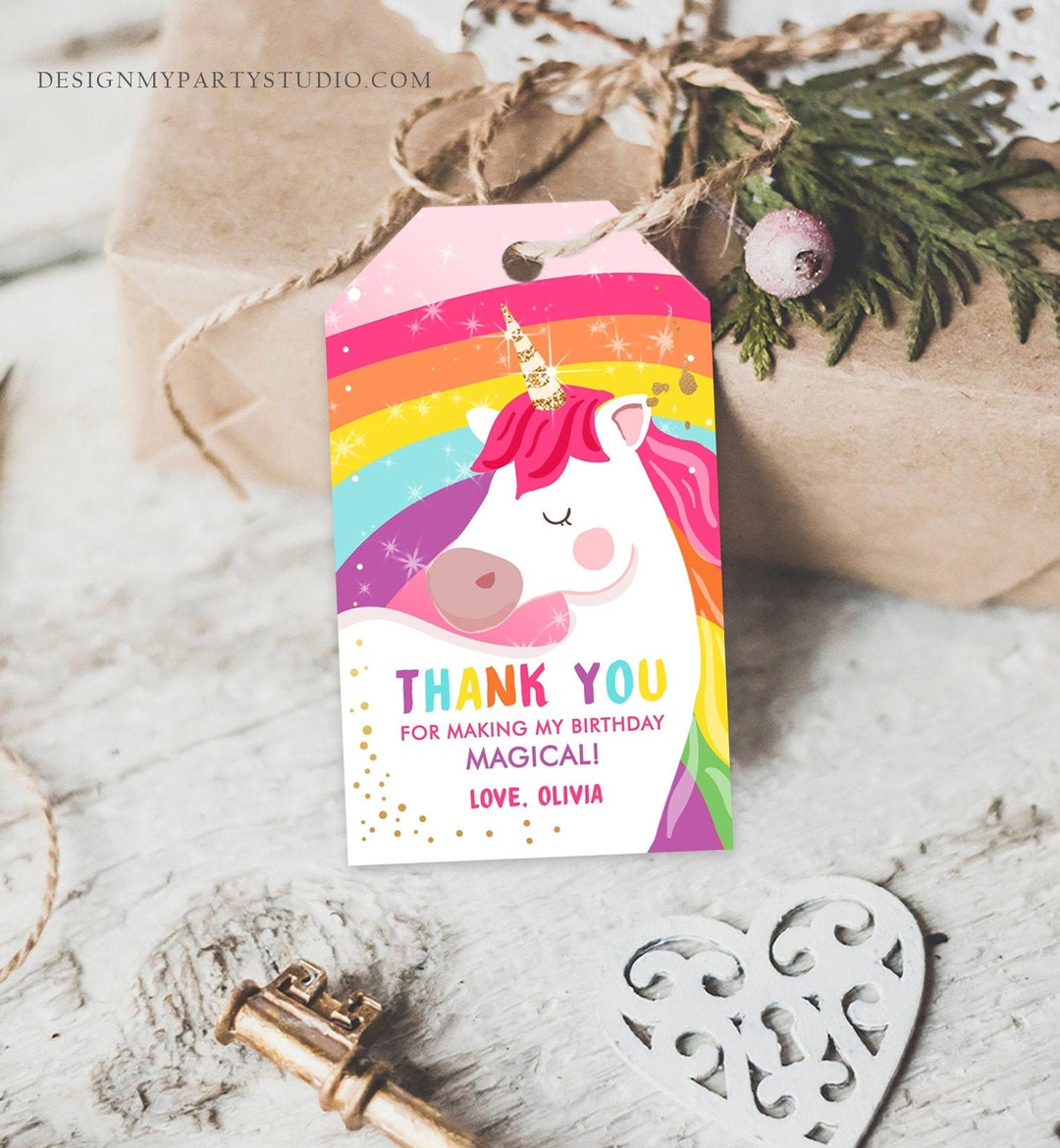 Editable Unicorn Favor Tags Unicorn Magical Birthday Thank You Tags ...