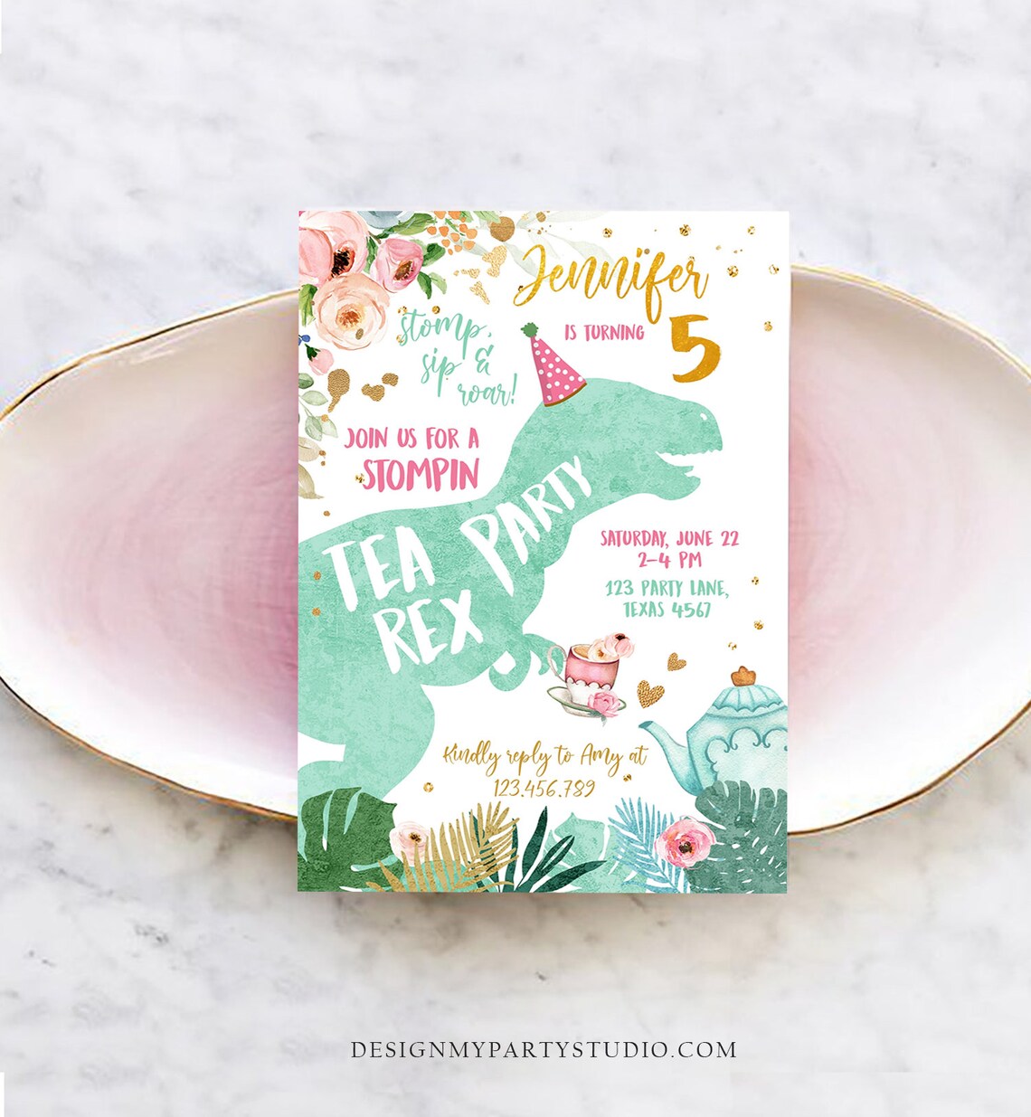 Editable Dinosaur Tea Party Invitation Tea Rex Birthday - Etsy