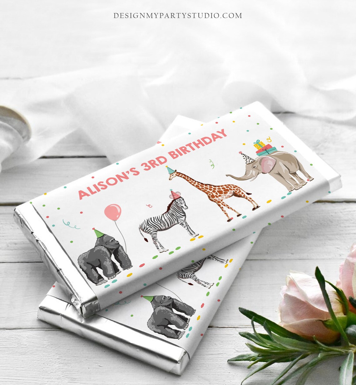Editable Party Animals Candy Bar Wrapper Safari Animals - Etsy