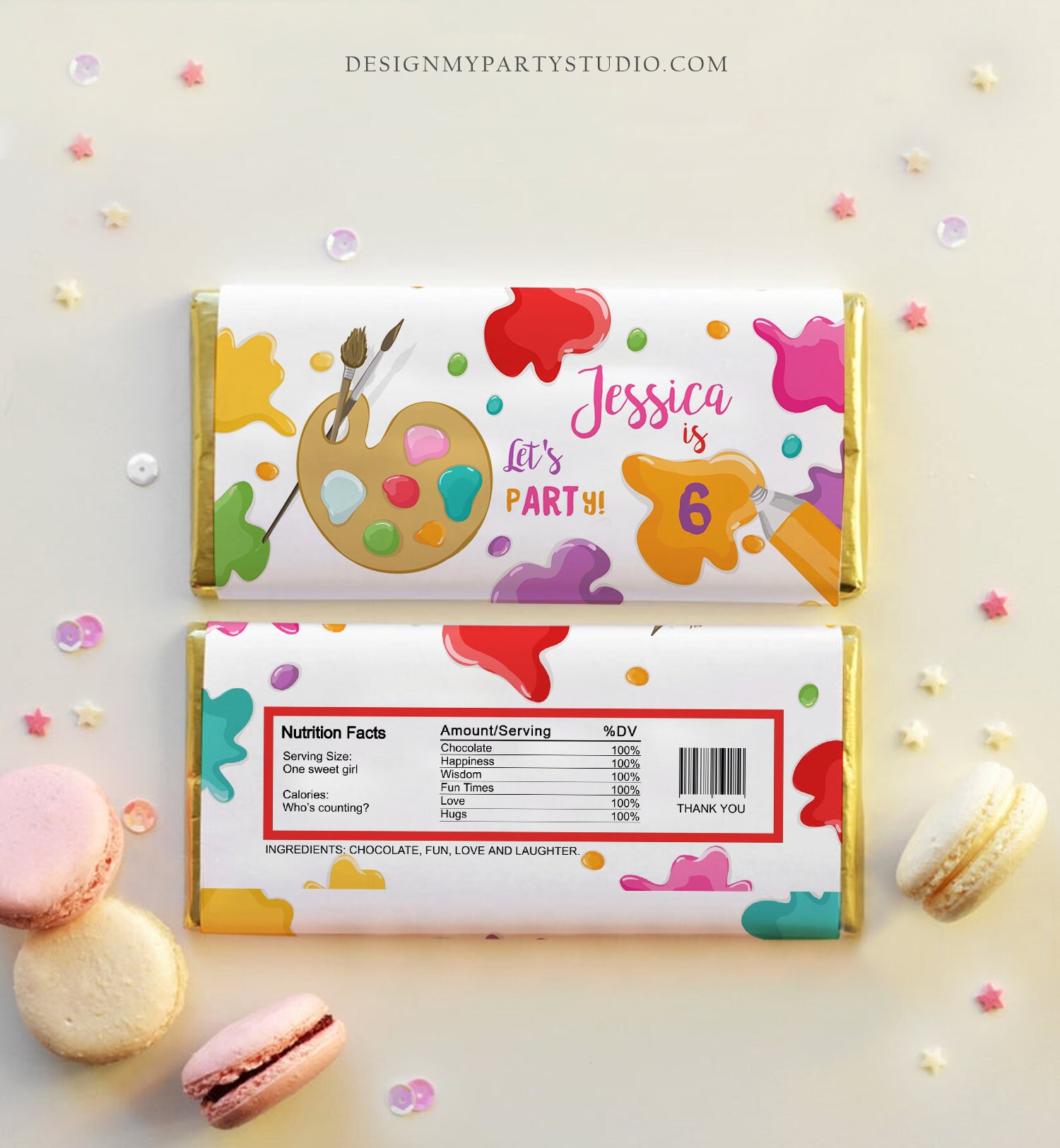 Editable Art Party Chocolate Bar Labels Candy Bar Wrapper - Etsy