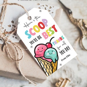 Editable Summer Ice Cream Teacher Appreciation Tag Kids End of School ...