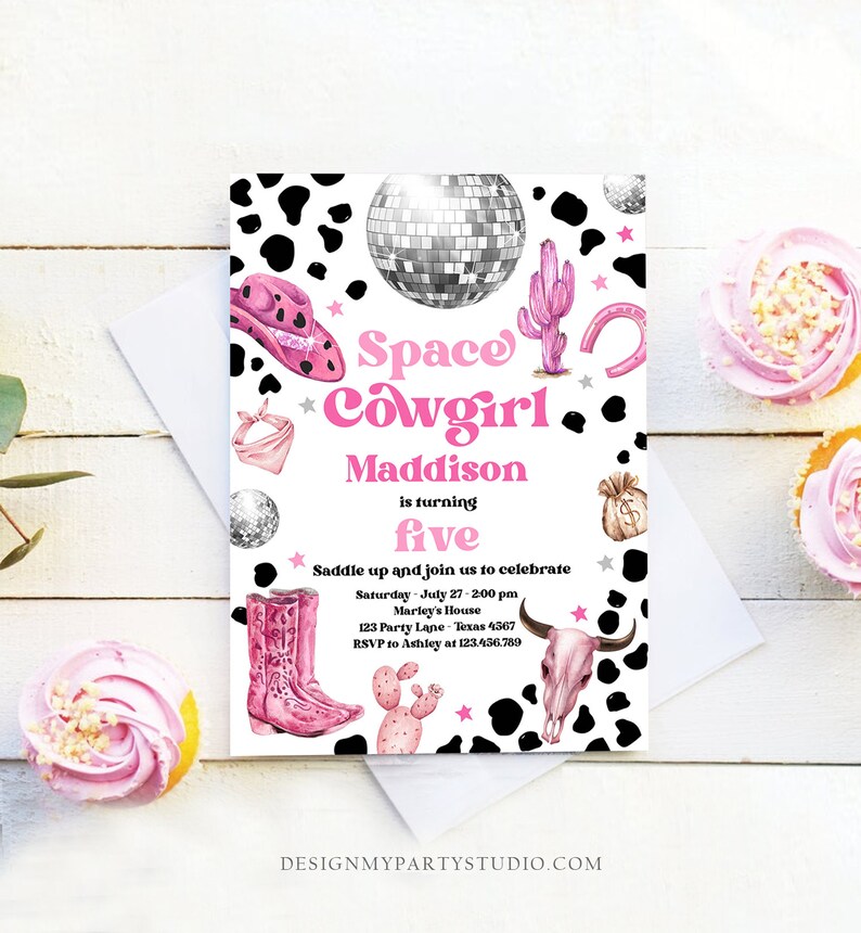 Editable Space Cowgirl Birthday Party Invitation Disco Cowgirl Etsy