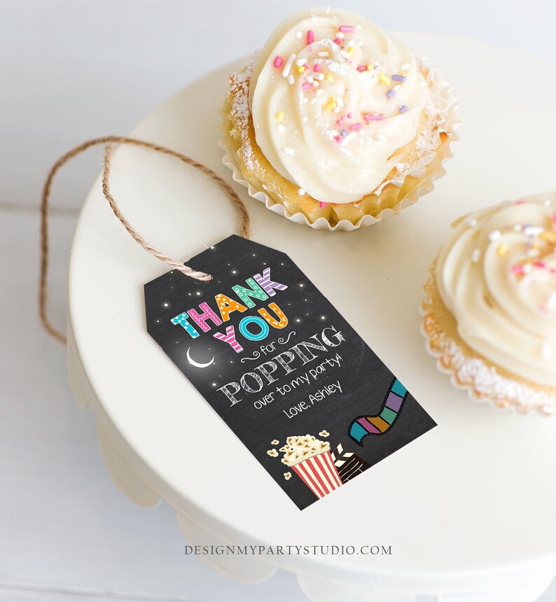 Editable Movie Night Favor Tags Thank You Gift Tags Cinema | Etsy