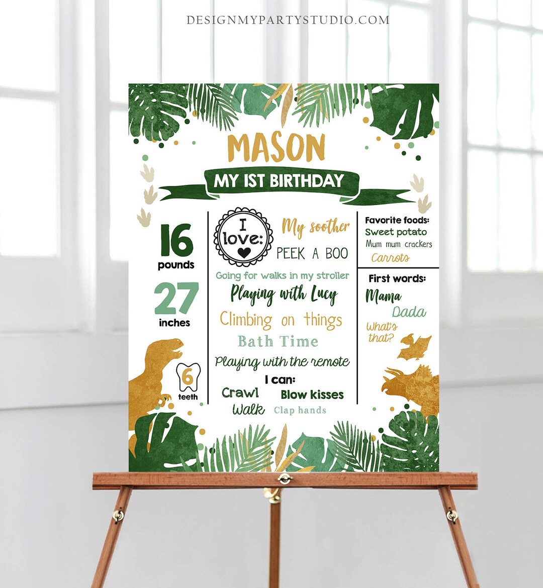 Editable Dinosaur Birthday Milestones Sign Dino Boy First Birthday ...