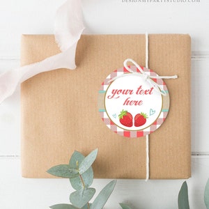 Editable Strawberry Labels Strawberry Birthday Favor Tags Gingham Jam ...