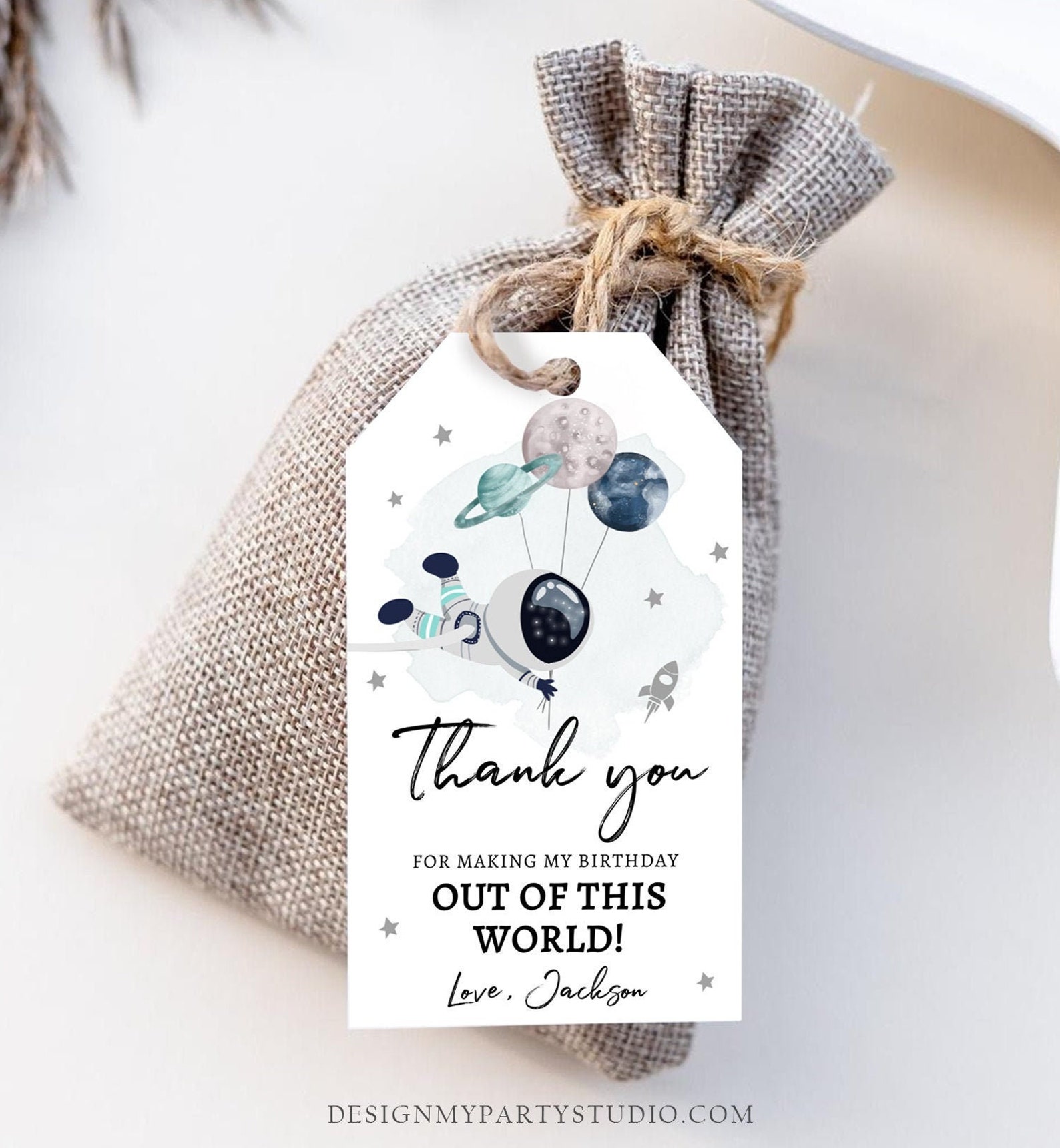 Editable Outer Space Favor Tag Astronaut Birthday Thank You Label ...