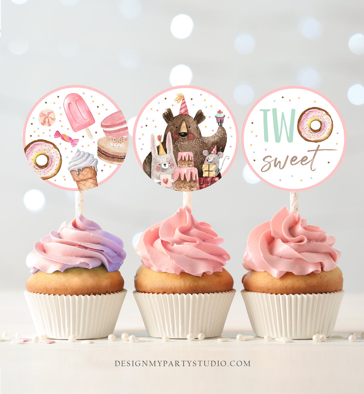 Two Sweet Birthday Cupcake Toppers Second Birthday Sweet - Etsy