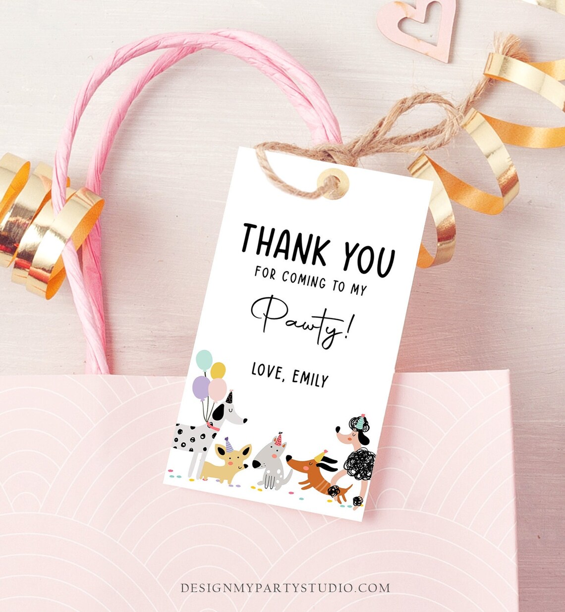Editable Dog Favor Tags Puppy Dog Birthday Thank You Tag Girl - Etsy