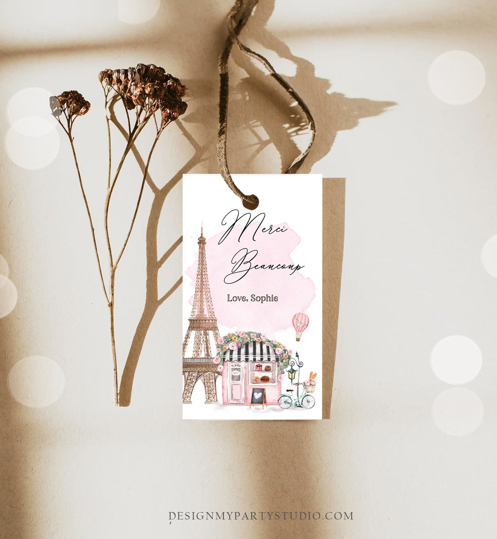Editable Paris Birthday Favor Tag Merci Beaucoup French Patisserie ...