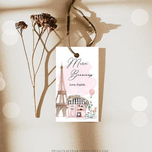 Editable Paris Birthday Favor Tag Merci Beaucoup French Patisserie ...