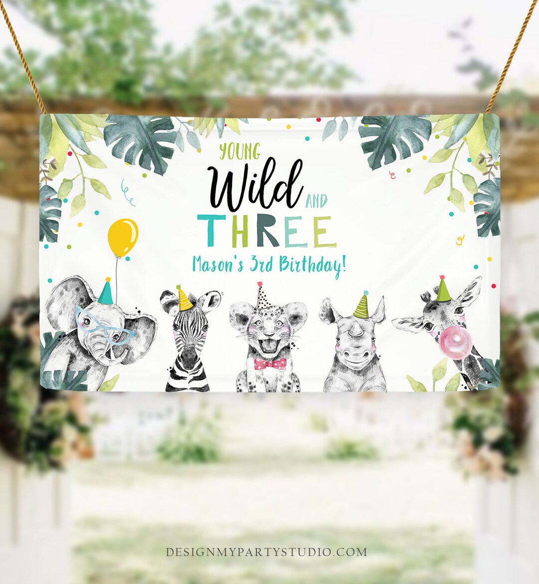 Editable Party Animals Birthday Backdrop Banner Safari Animals Boy ...