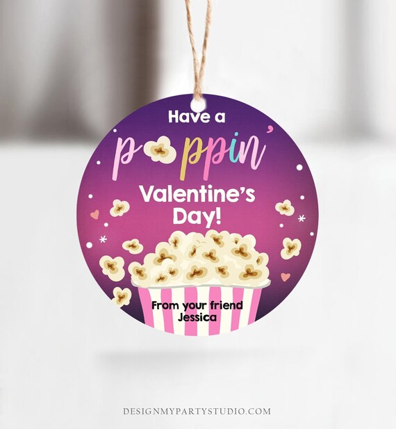 Editable Popcorn Valentine's Day Tag Poppin' Sticker Valentines Day ...