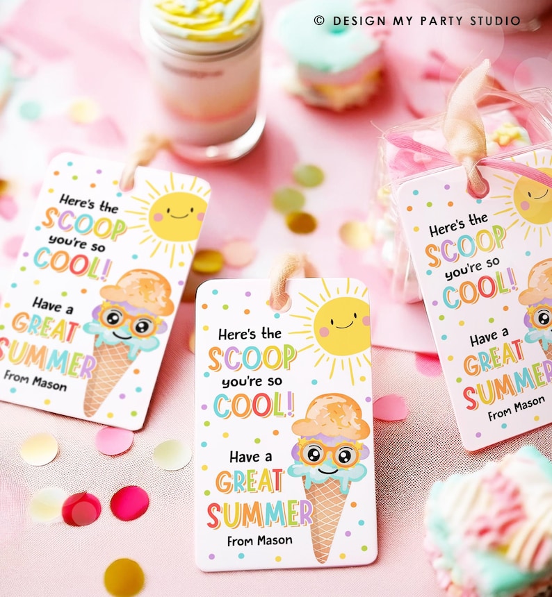 Editable Summer Ice Cream Teacher Appreciation Tag Kids End of School ...