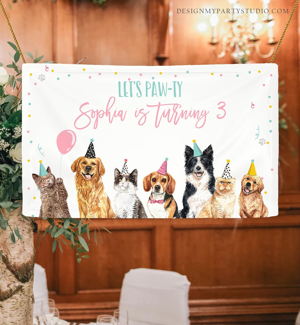 Editable Cats and Dogs Backdrop Banner Puppy Birthday Cat - Etsy